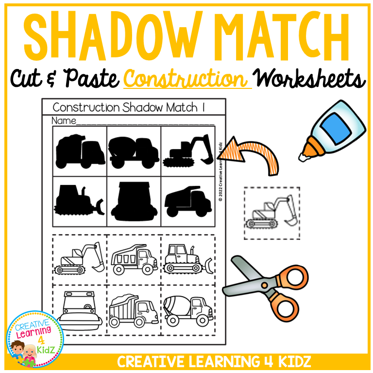 Shadow Matching Construction Cut & Paste Worksheets Visual Discrimination