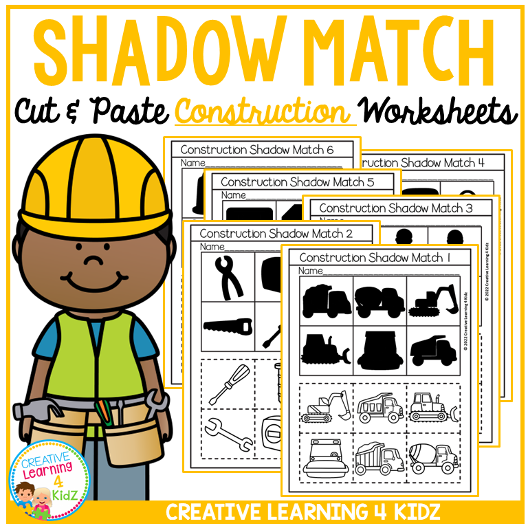 Shadow Matching Construction Cut & Paste Worksheets Visual Discrimination