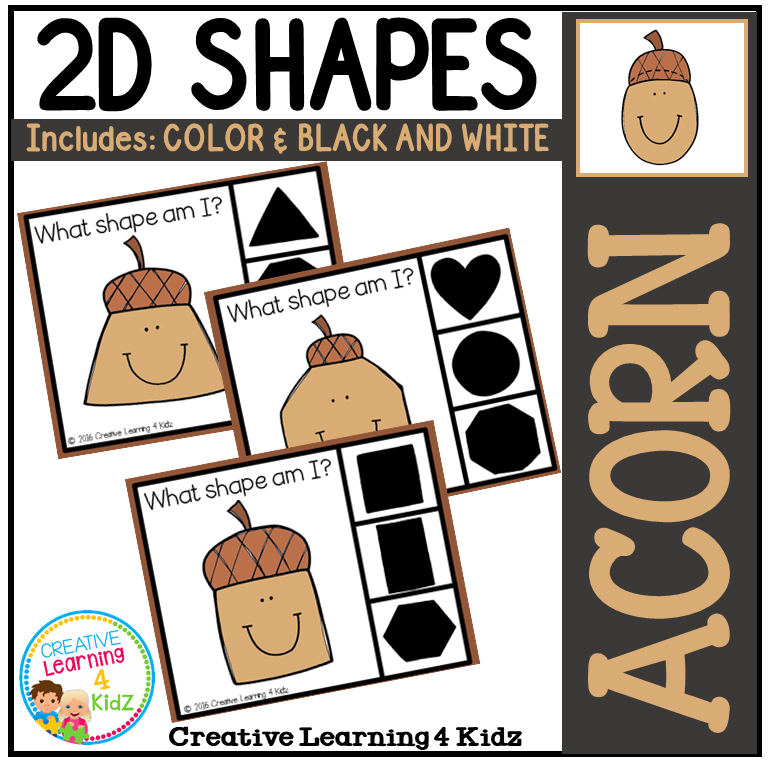 Fall Acorn 2D Shape Clip Cards | Math Center Activity for Shape Recognition