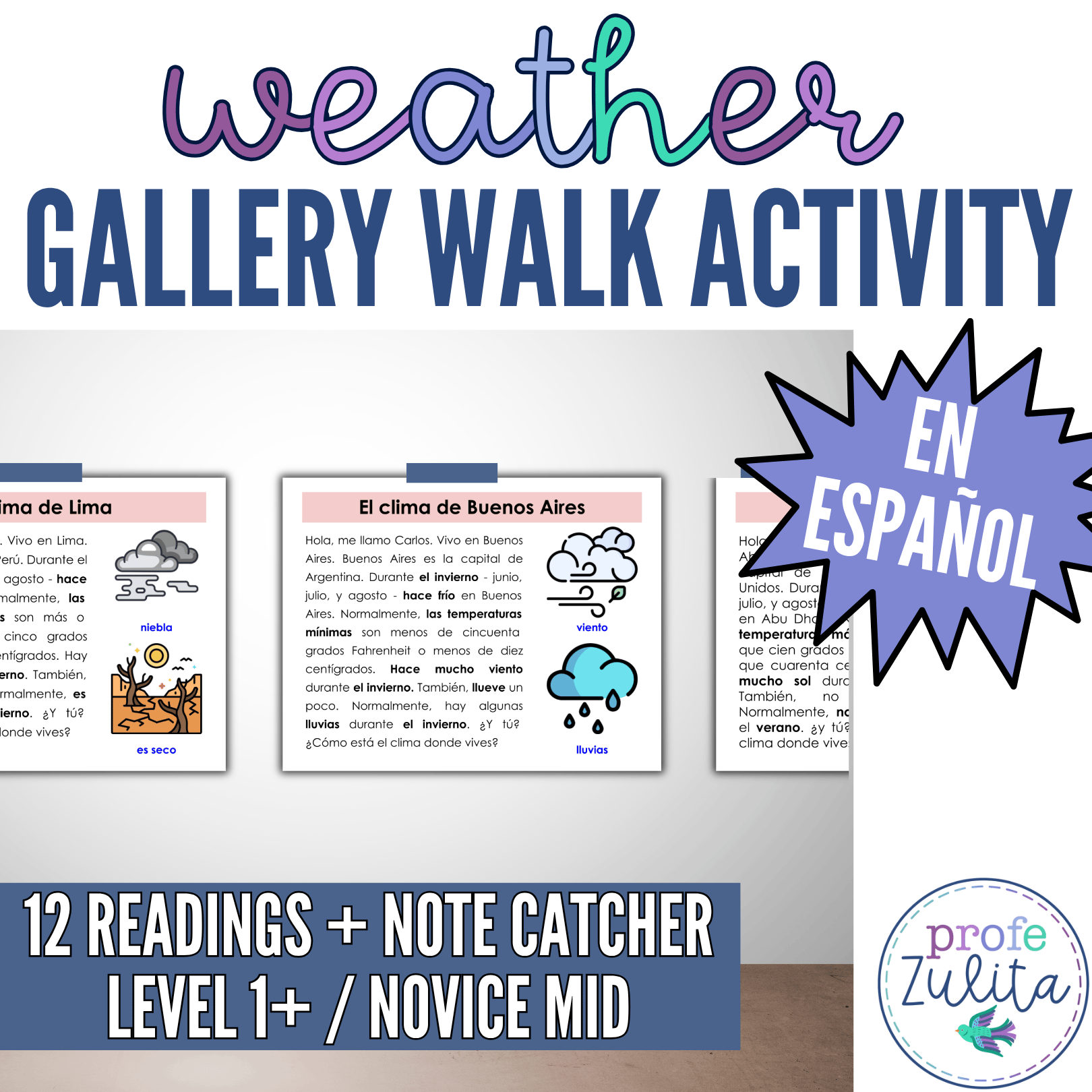 12 Spanish Weather Readings - El Clima Gallery Walk Back to School ...