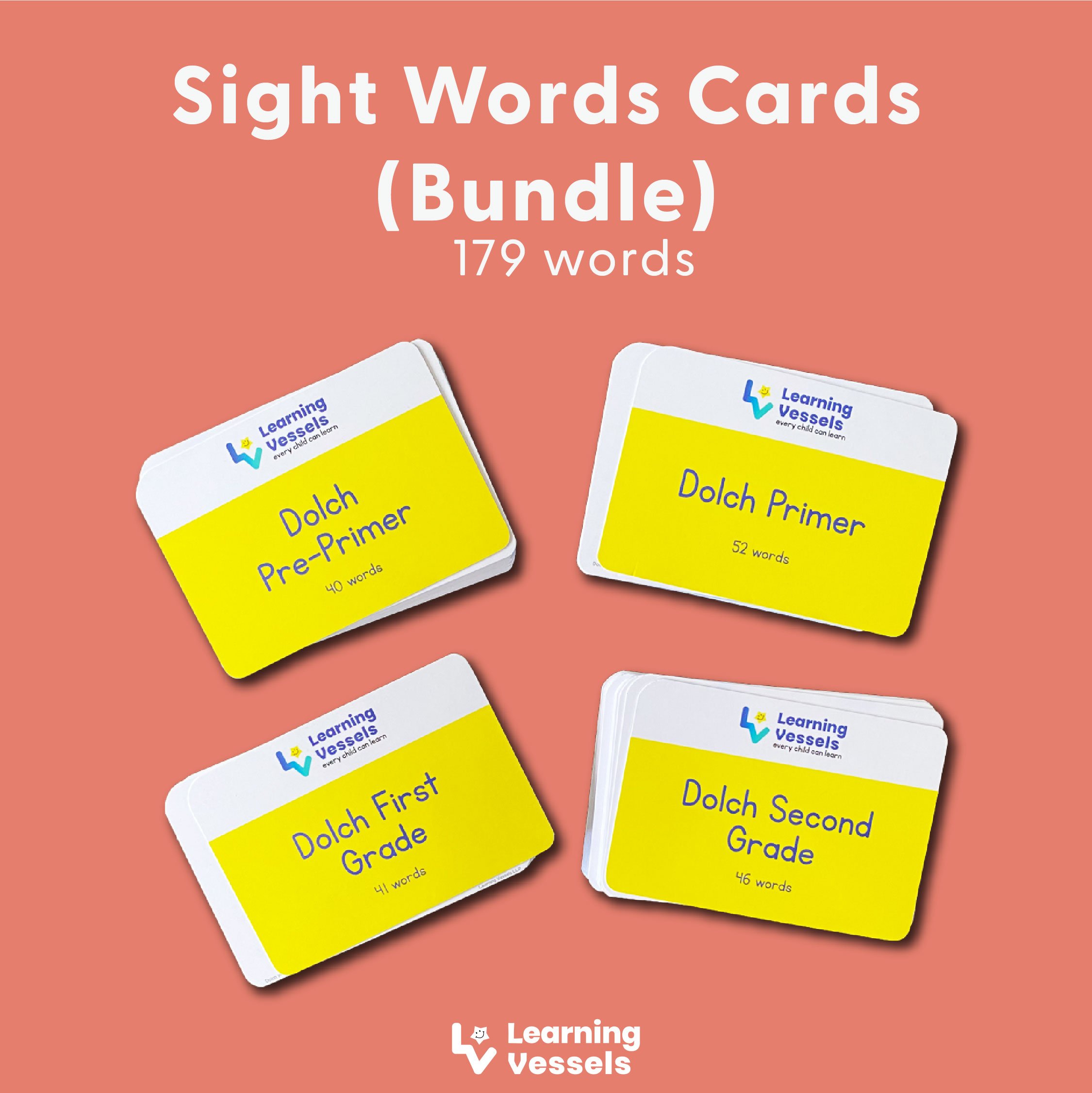 Sight Words Flash Cards - 4 Sets Bundle (Pre Primer, Primer, First ...