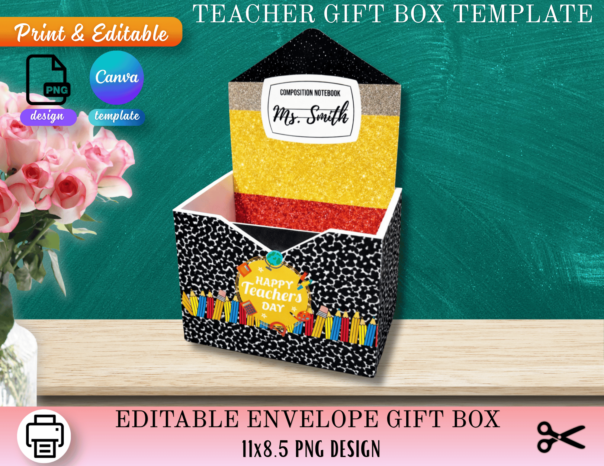 TEACHERS APPRECIATION ENVELOPE GIFT BOX TEMPLATE - Payhip