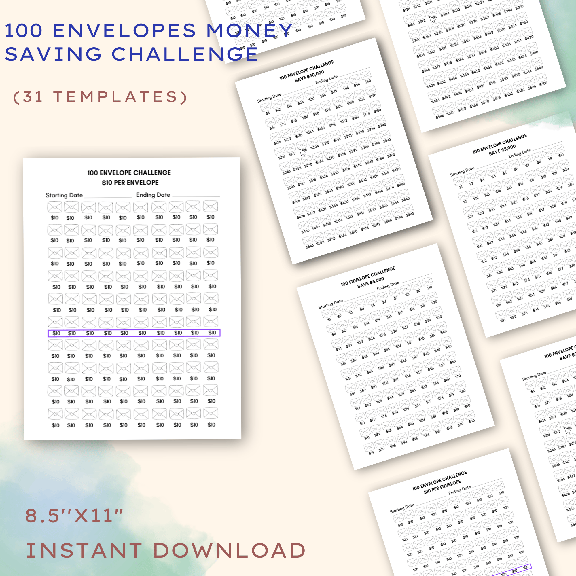 100 Envelope Money Saving Challenge (30 templates) - Payhip
