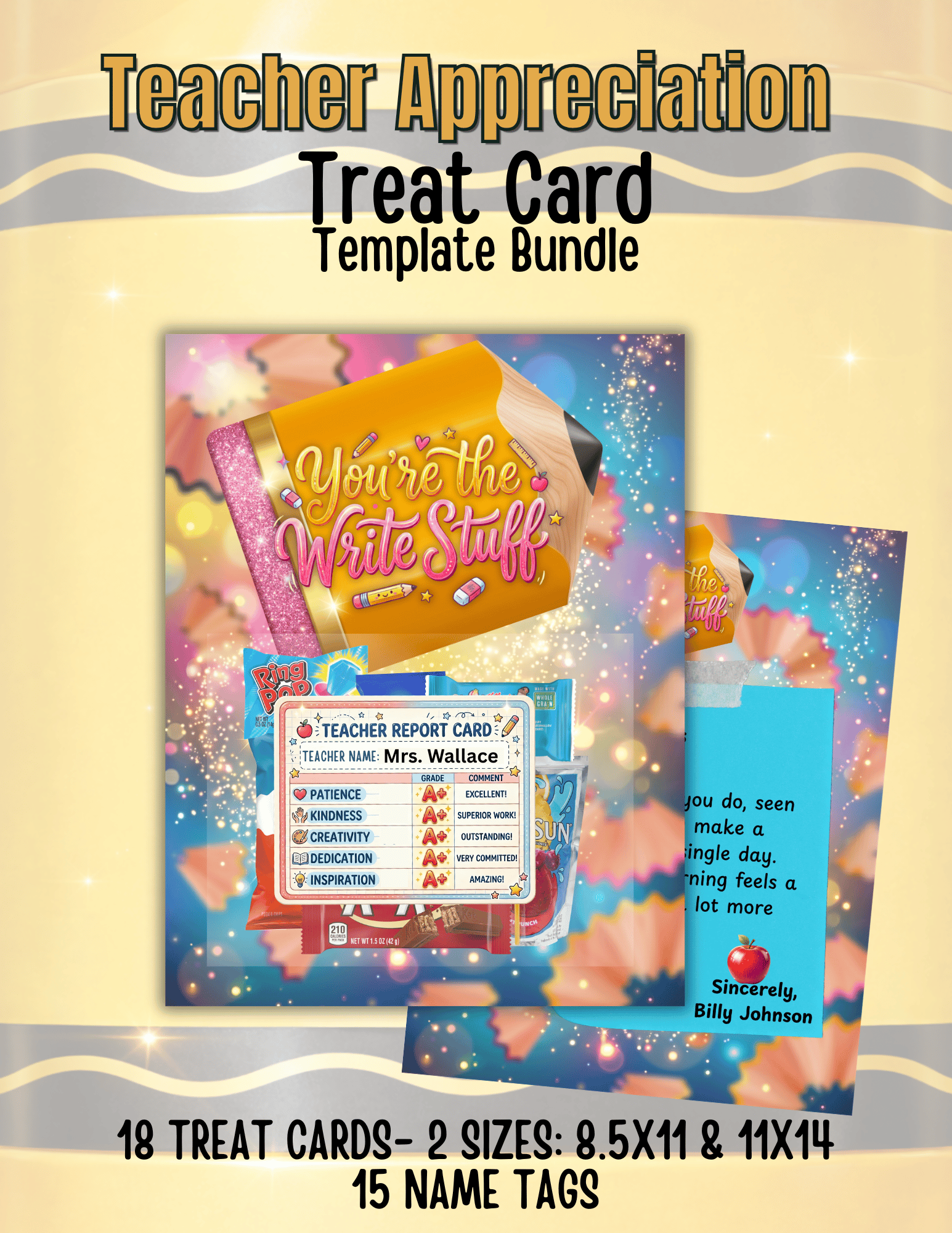 Teacher Appreciation Treat Card Bundle with Name Tag - Payhip
