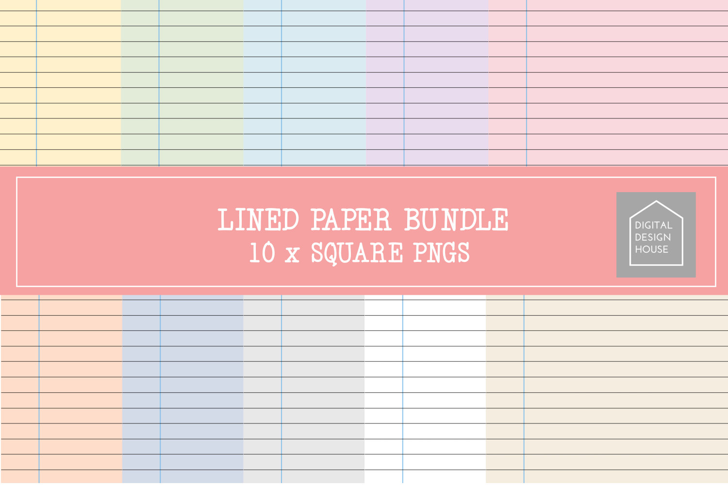 Lined Paper Background Bundle | 10 Square PNGs | Pastel Notebook Paper ...