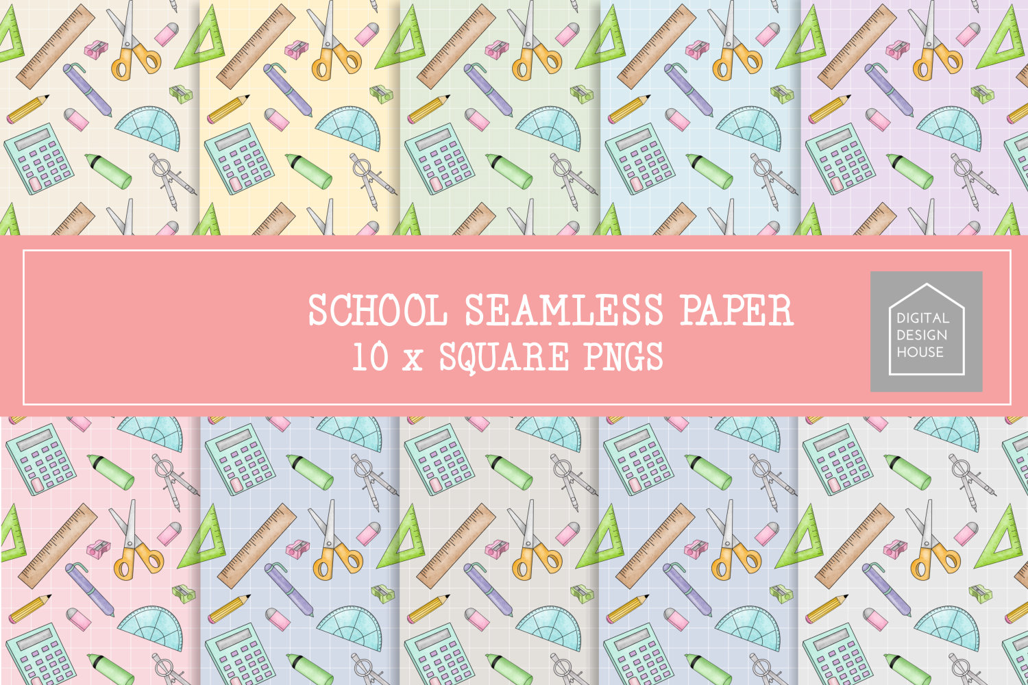 📚 School Seamless Pattern Bundle – 10 Square Digital Papers | Back to ...
