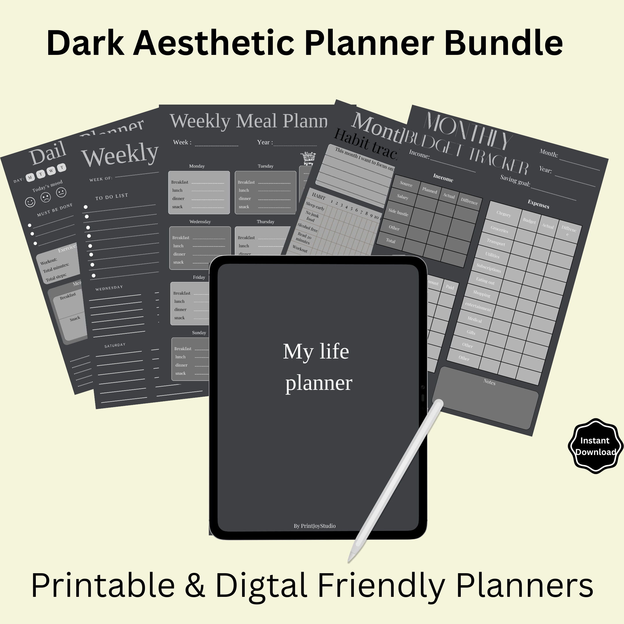 Dark Aesthetic Planner Bundle | Moody Printable Planner Set | Gothic ...