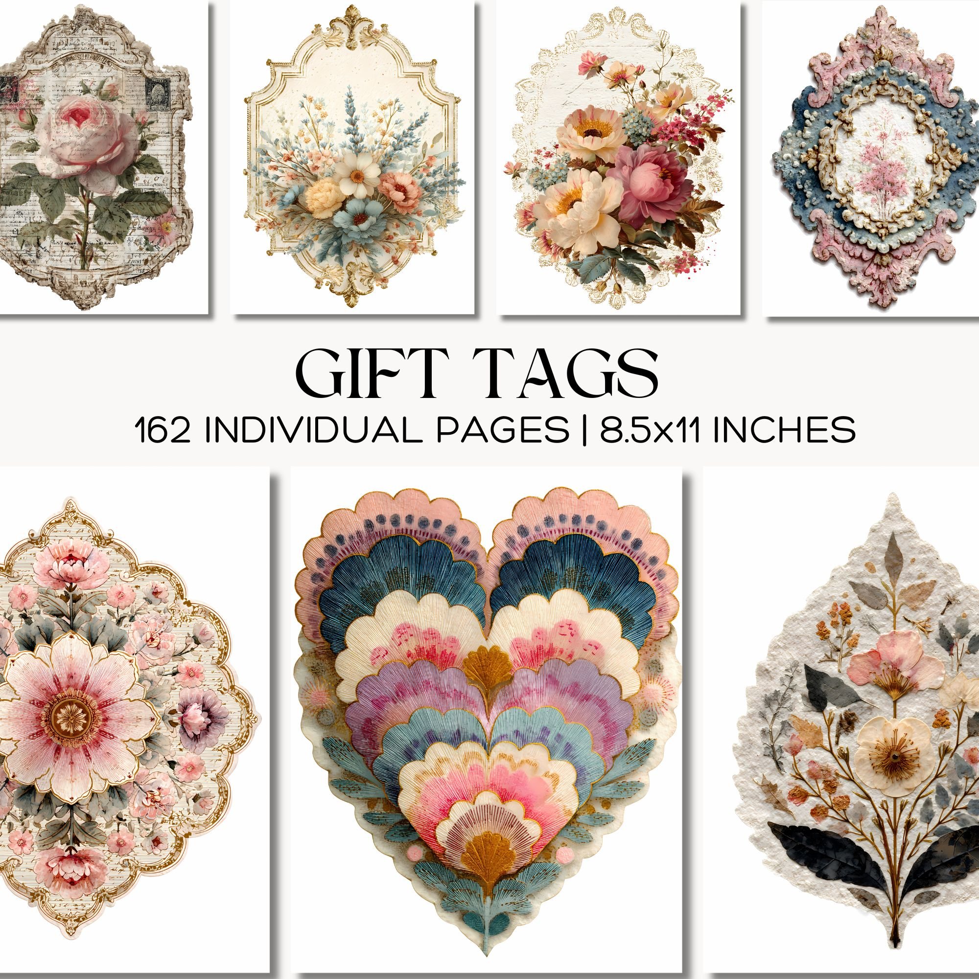 Floral Fussy Cut Gift Tags, Ornate Botanical Labels, Shabby Chic ...