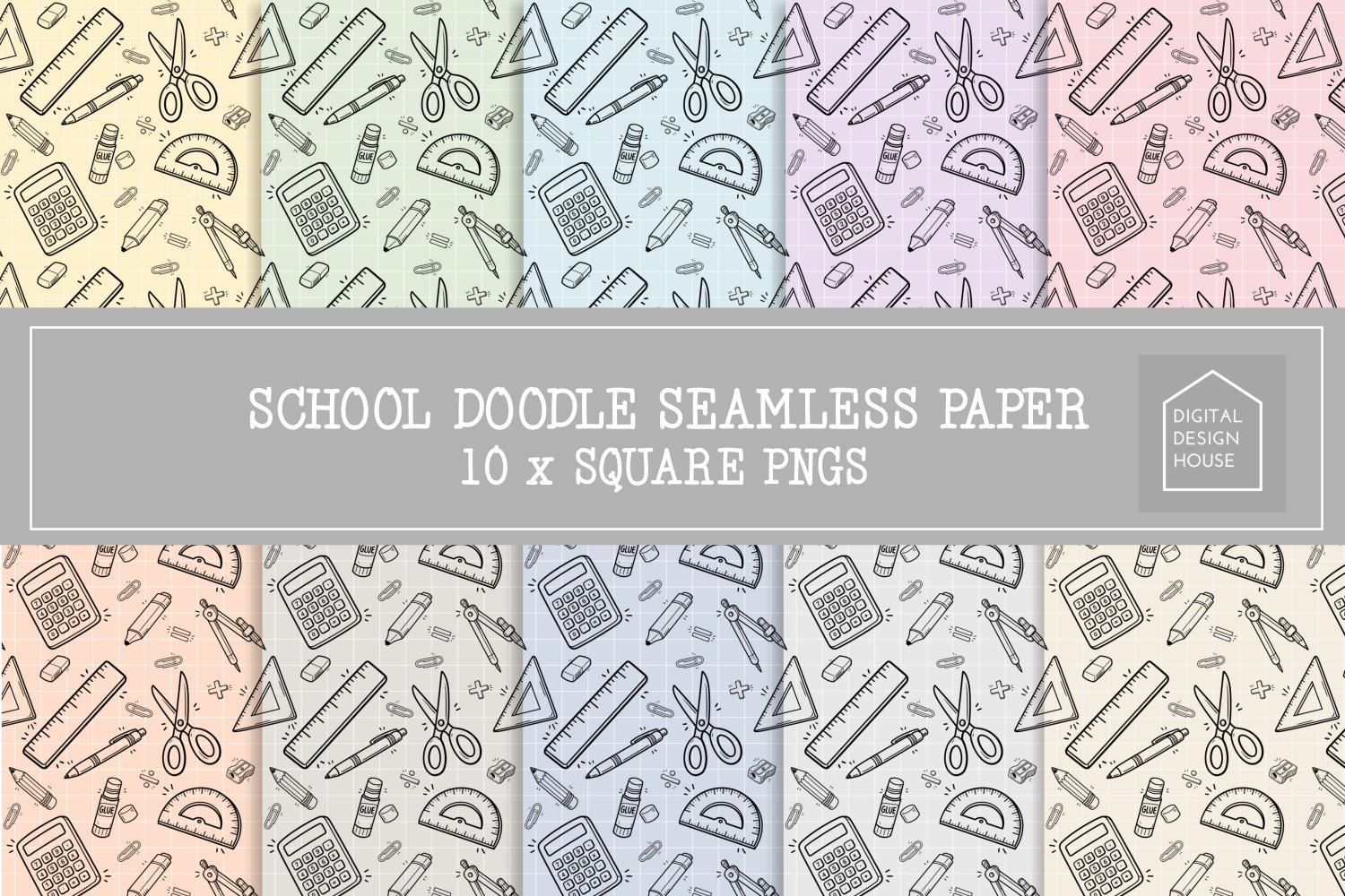 School Doodles Seamless Pattern Bundle – 10 Square Digital Papers ...