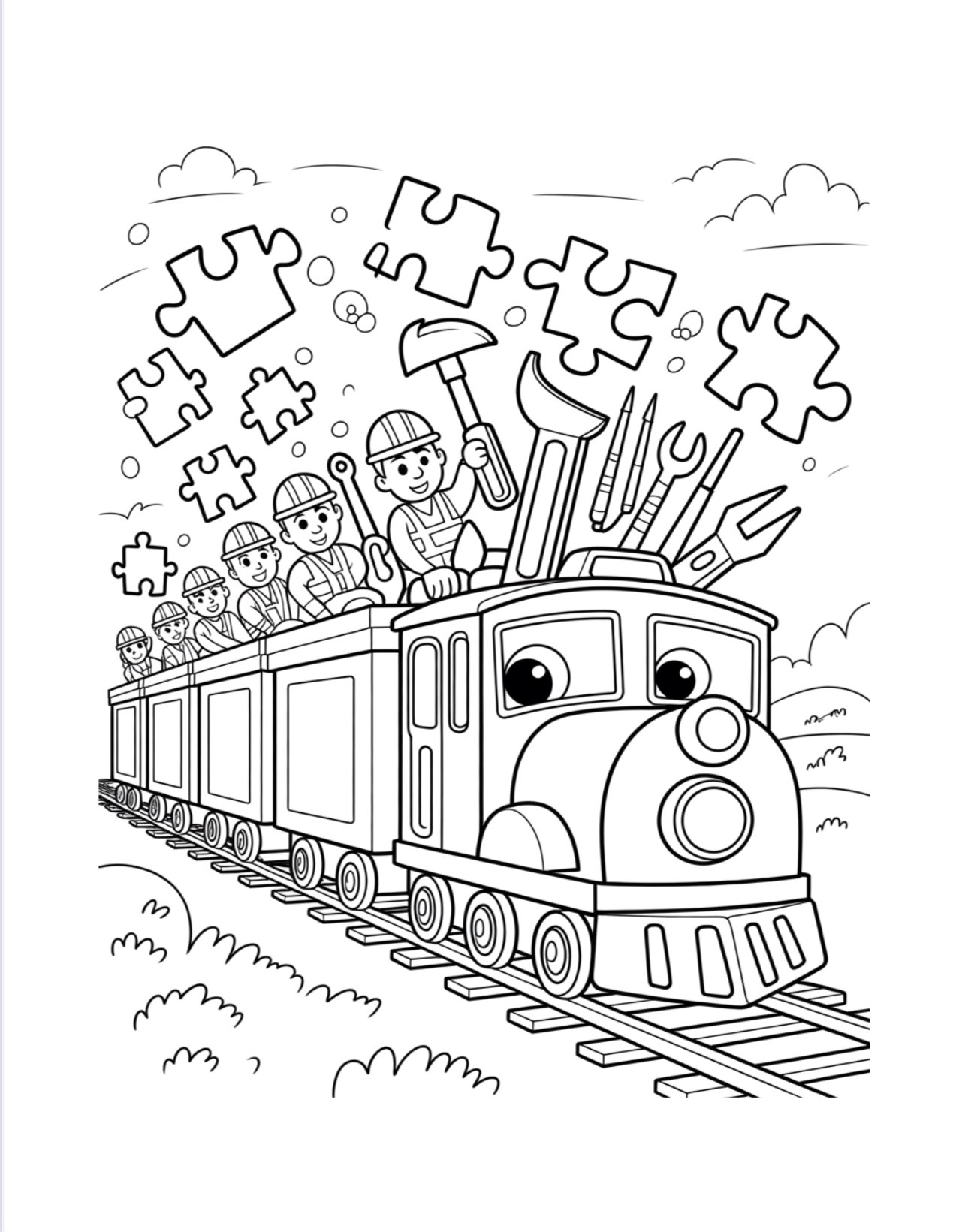 Puzzle Piece Train Adventures Coloring Page Digital - Payhip