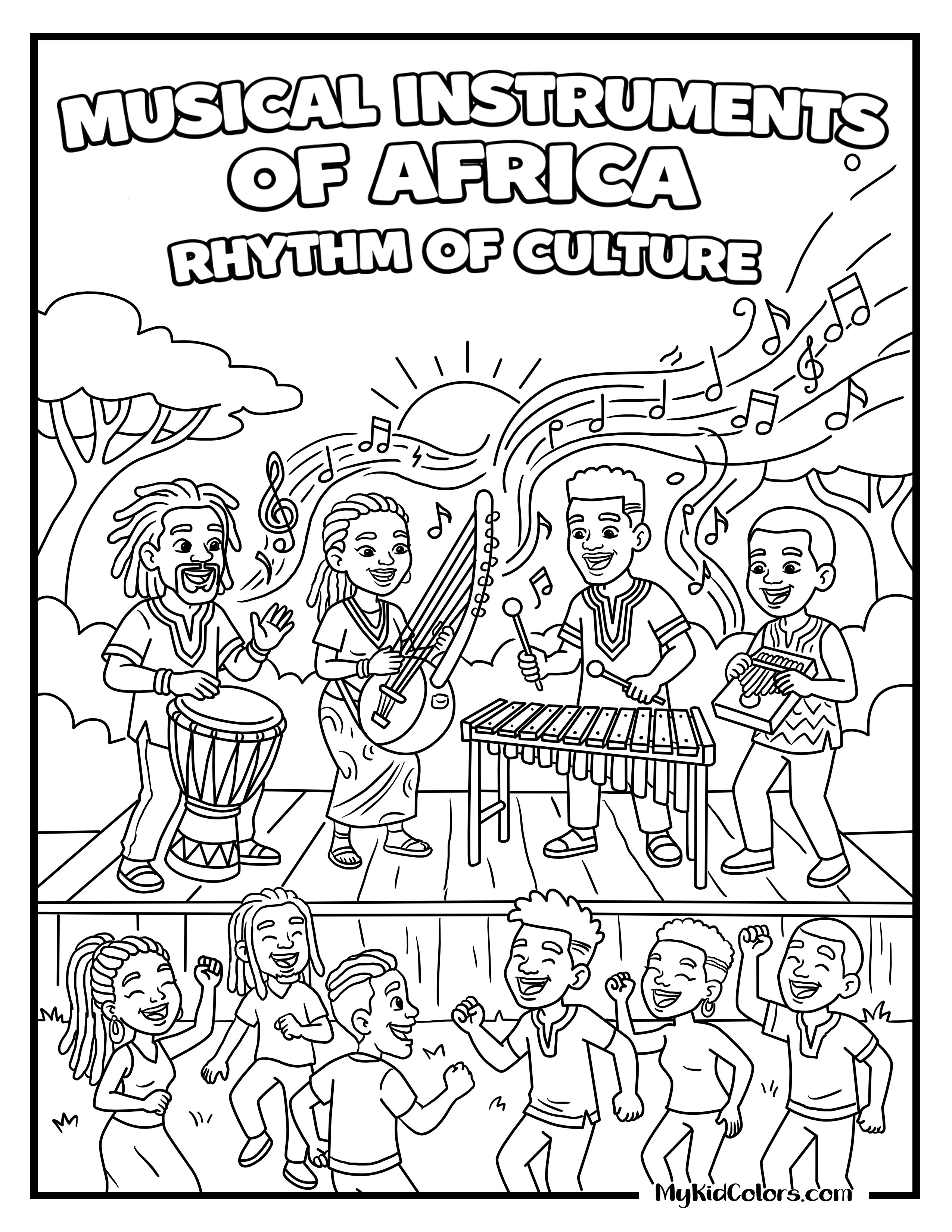 Free Hand-Drawn Inclusive Musical Instruments of Africa Coloring Pages ...
