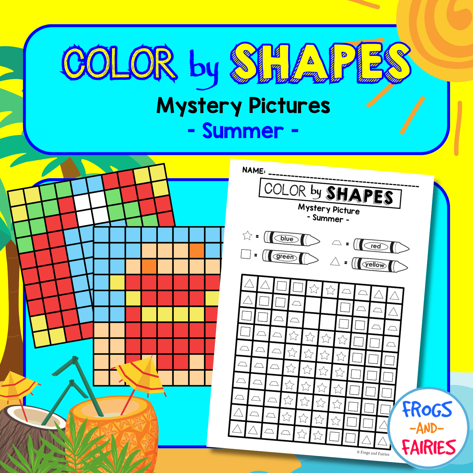 Summer 2D Shapes Mystery Pictures Color by Code – No-Prep Math Fun