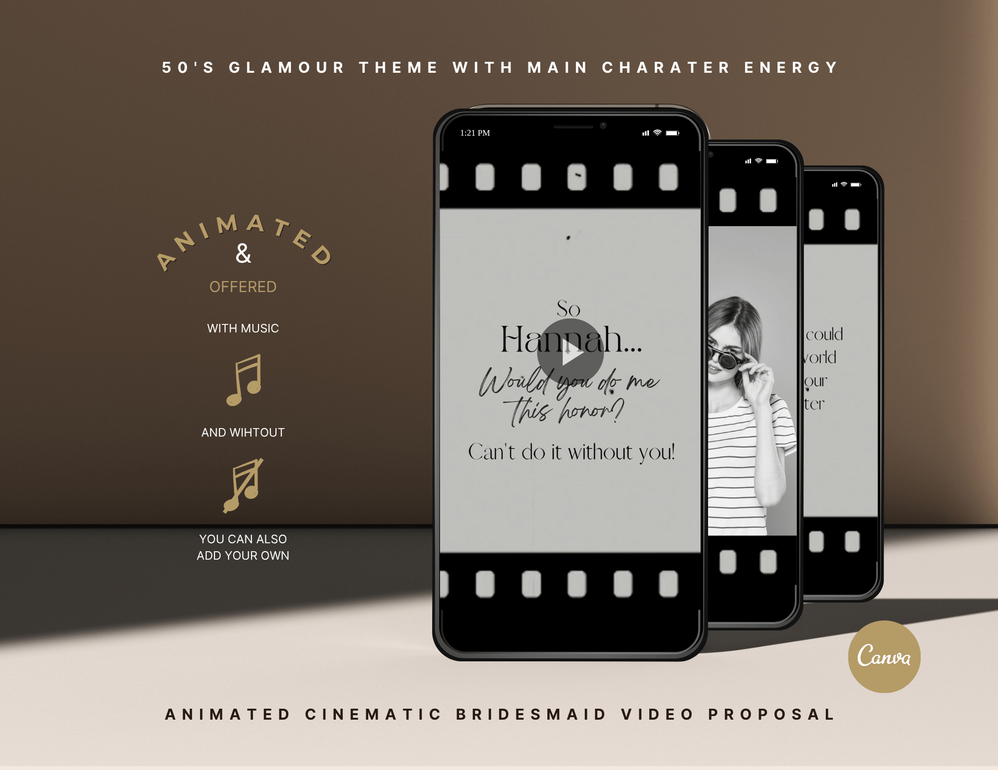 Bridesmaid Video Proposal Invitation | Editable Canva Template | 50s ...