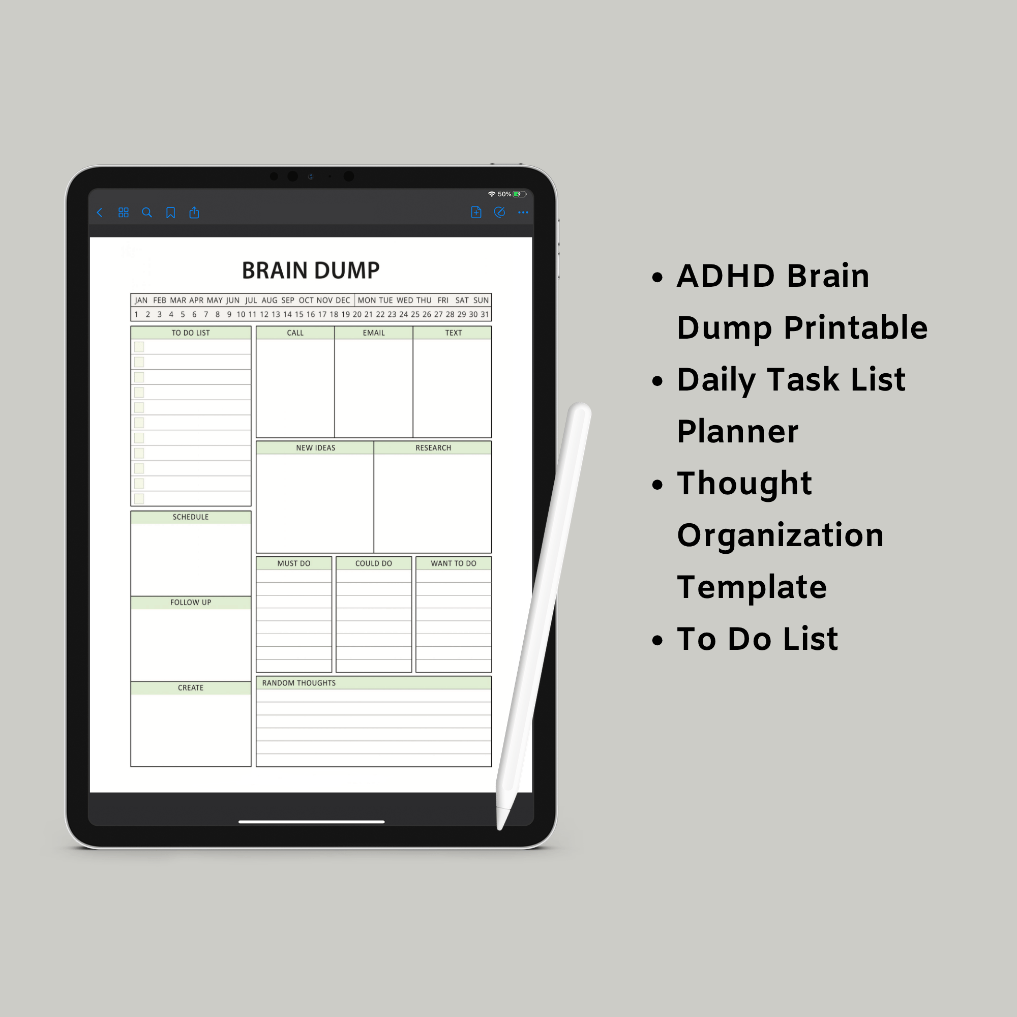 ADHD Brain Dump Printable | Daily Task List Planner | Thought ...
