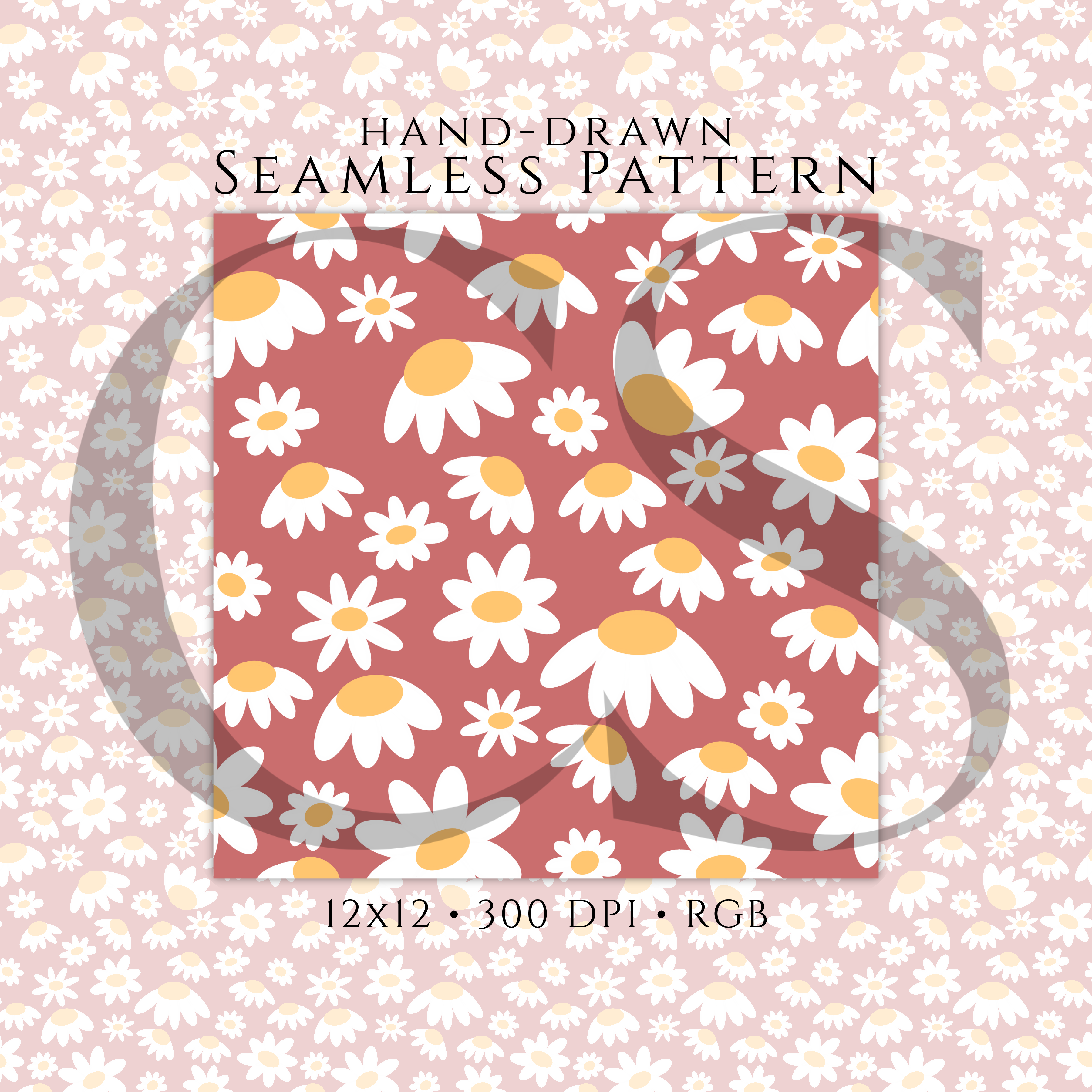 Daisy Seamless Pattern PNG, Retro Floral Pattern, Boho Daisy Digital ...
