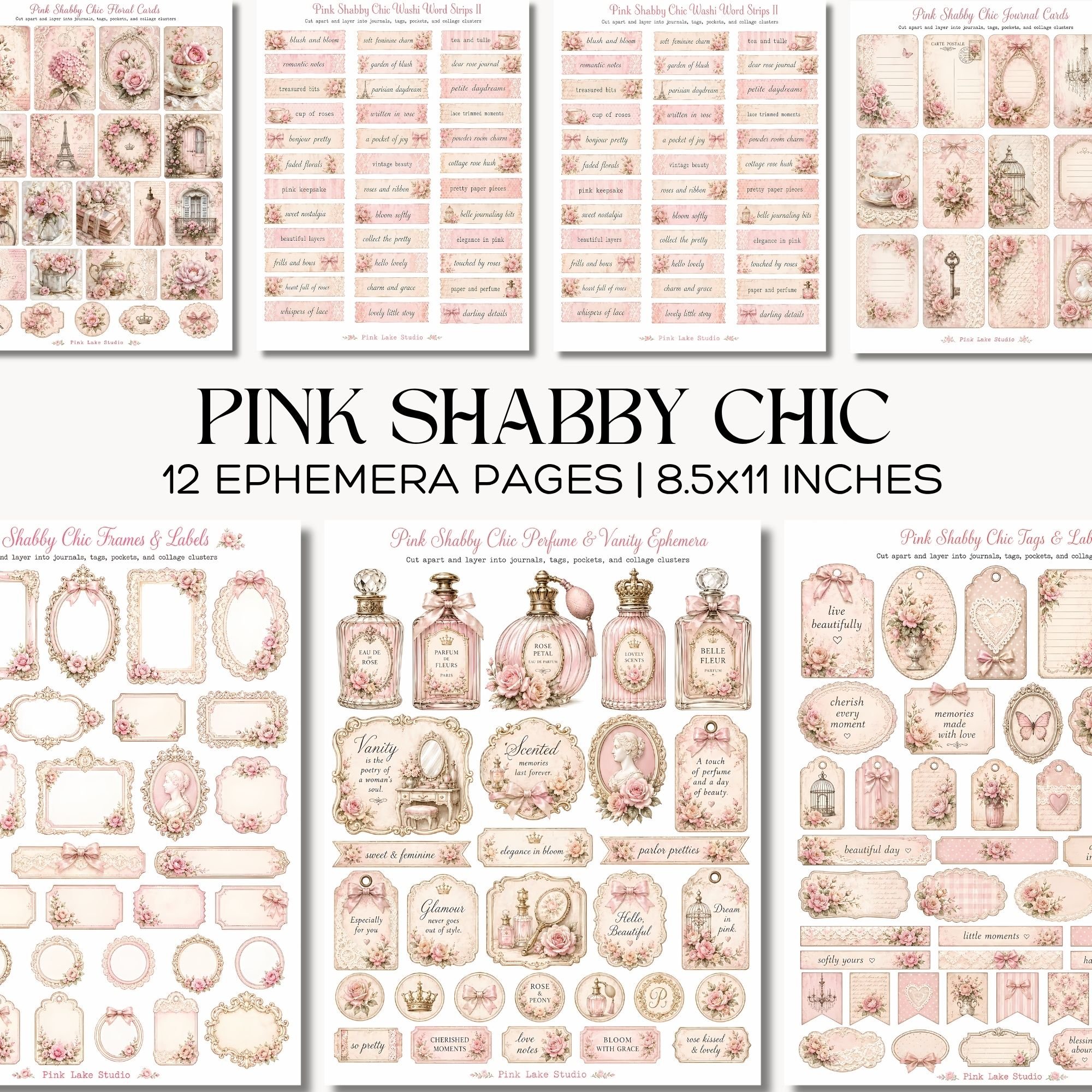 Pink Shabby Chic Ephemera, Printable Journal Cards Tags Labels Washi ...