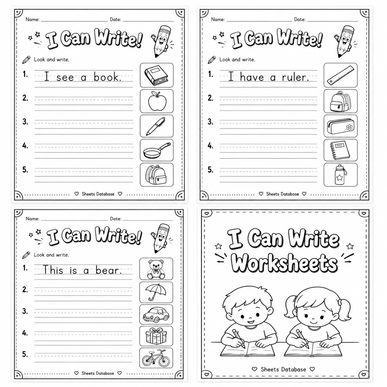 I Can Write Worksheets | Simple Sentences Writing Practice | Printable ...
