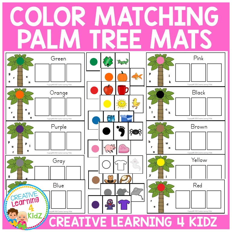 Color Matching Mats for Preschool | Bright Coconut Tree Theme