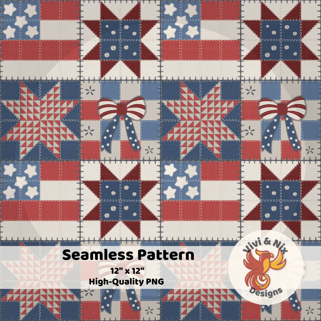 Patriotic Quilt Seamless Pattern Red White Blue Digital Paper 12x12 PNG ...