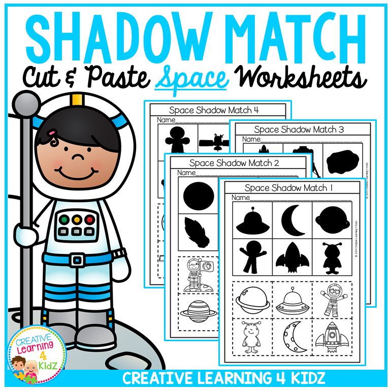 Space Shadow Matching Cut & Paste Worksheets Visual Discrimination for Kids