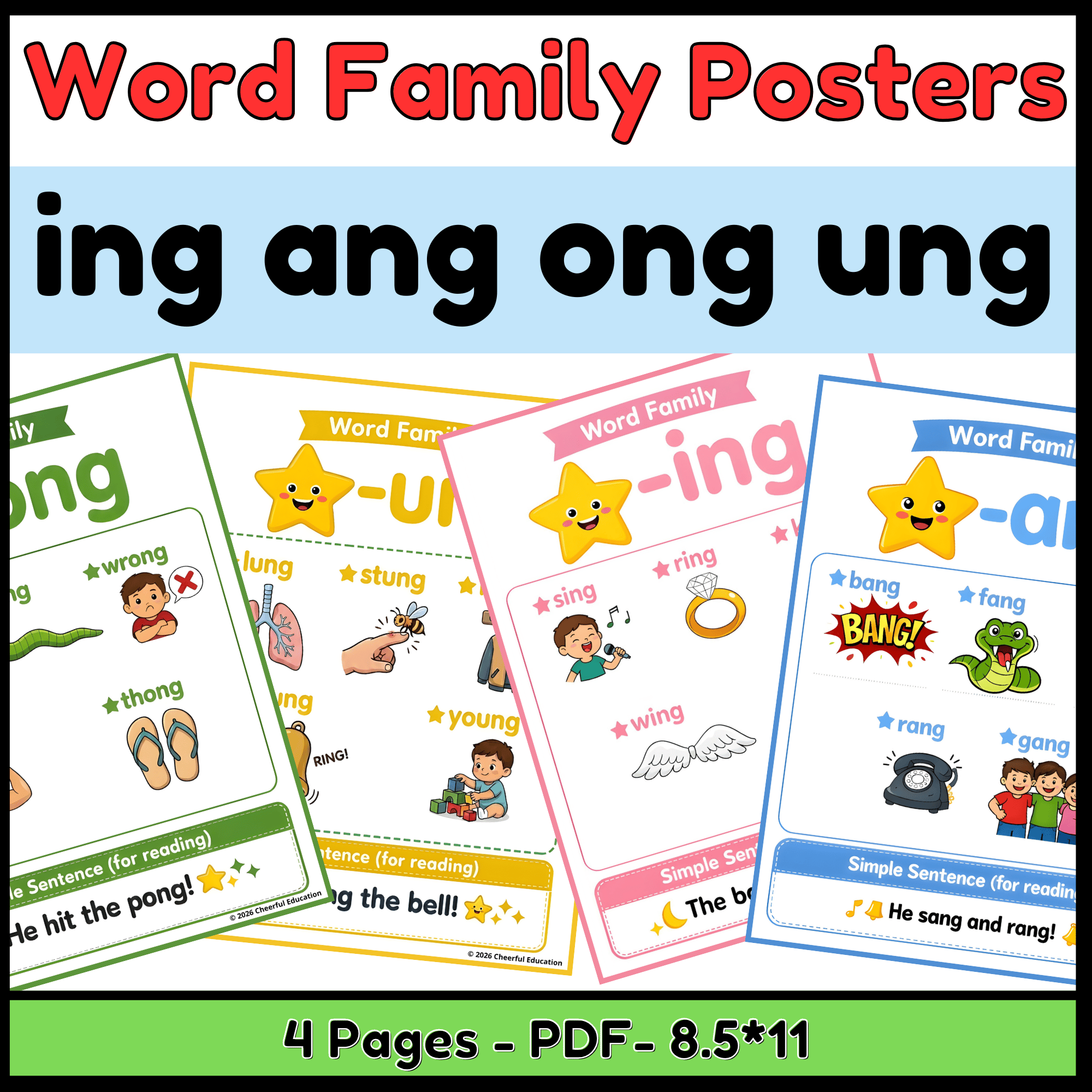 Word Family Posters ing ang ong ung | Early Reading Skills | K–2 - Payhip