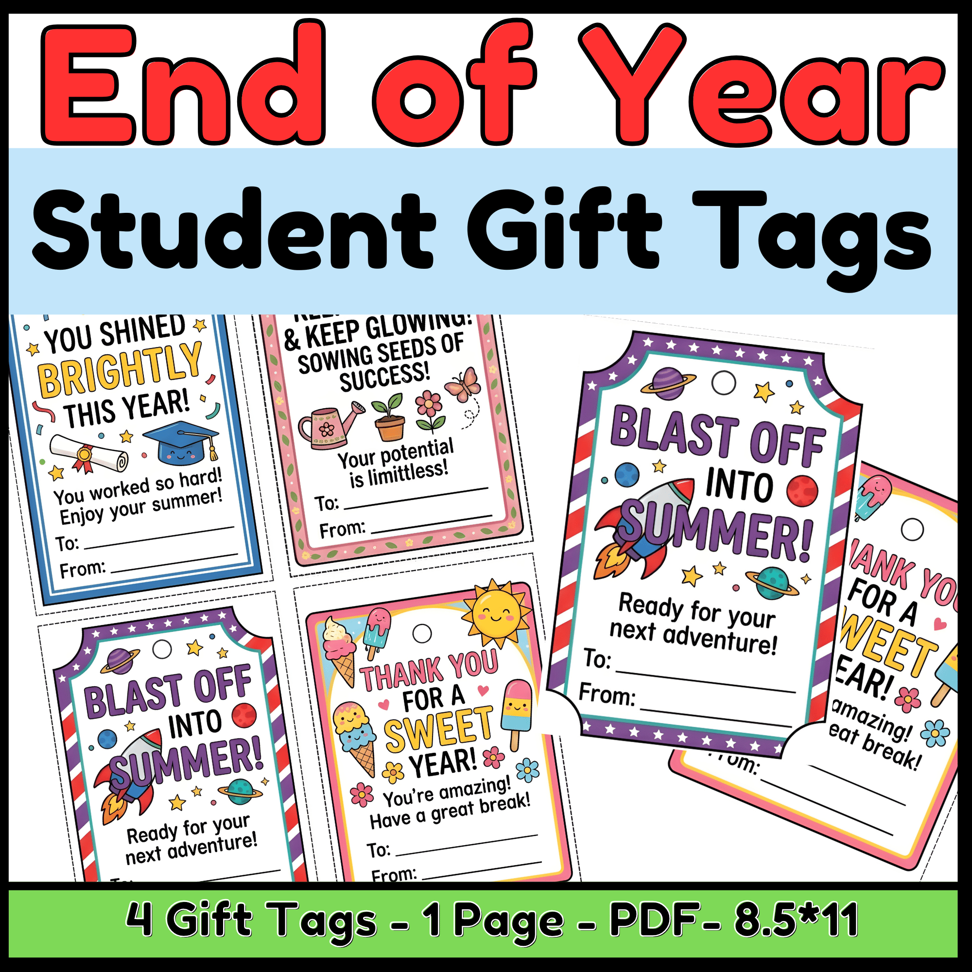 End of Year Student Gift Tags | Printable Summer Gift Tags - Payhip