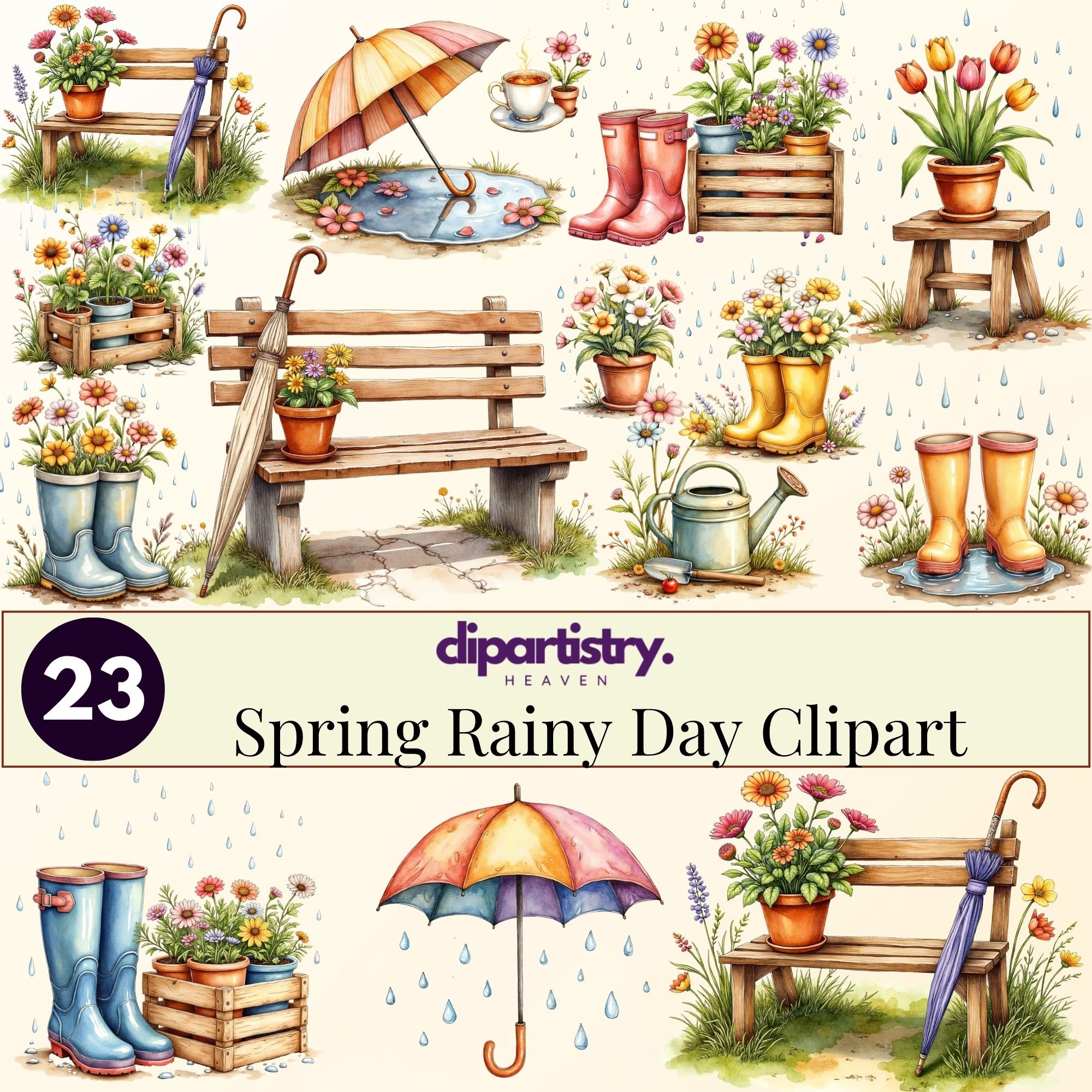 Spring Rainy Day Clipart Bundle
