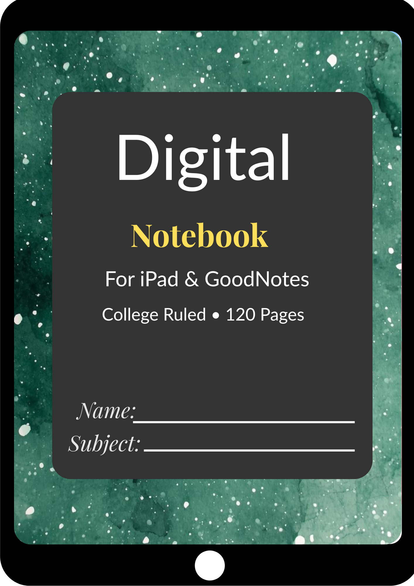 Green Watercolor Digital Notebook for GoodNotes | College Ruled iPad ...