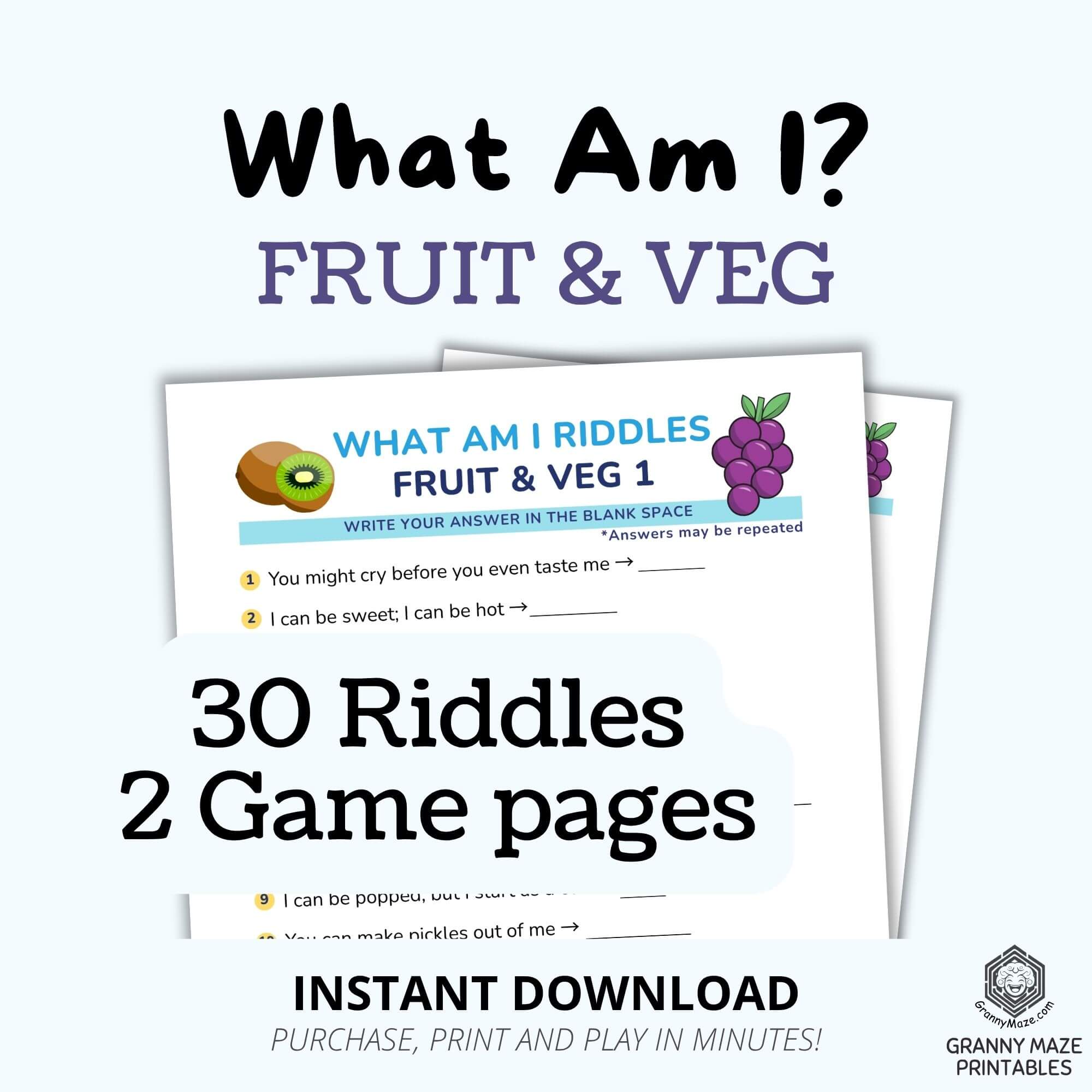 What Am I Riddles: Fruit and Veg — Printable Game for Seniors with Dementia