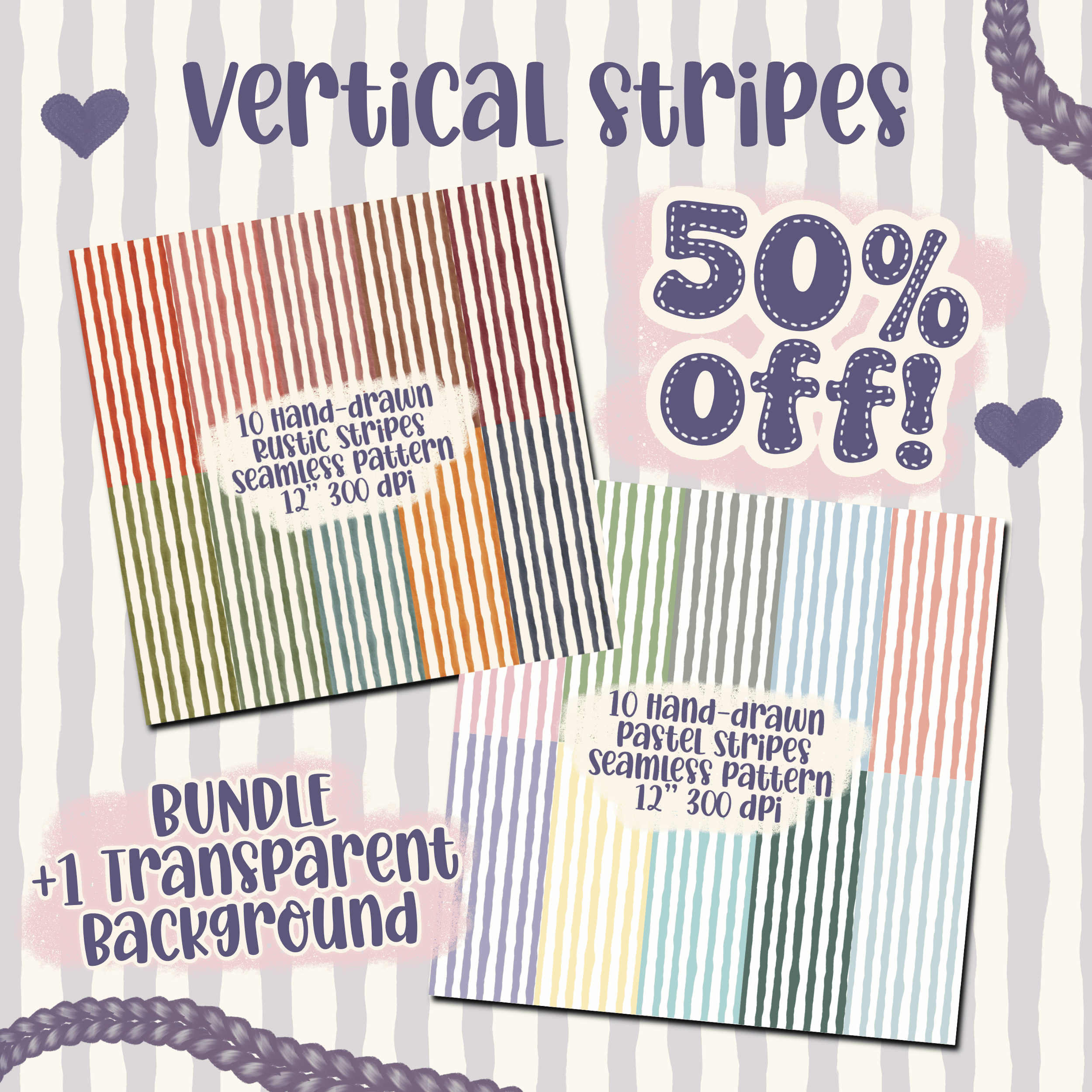 Imperfect Vertical Stripes Bundle For Background Digital Paper