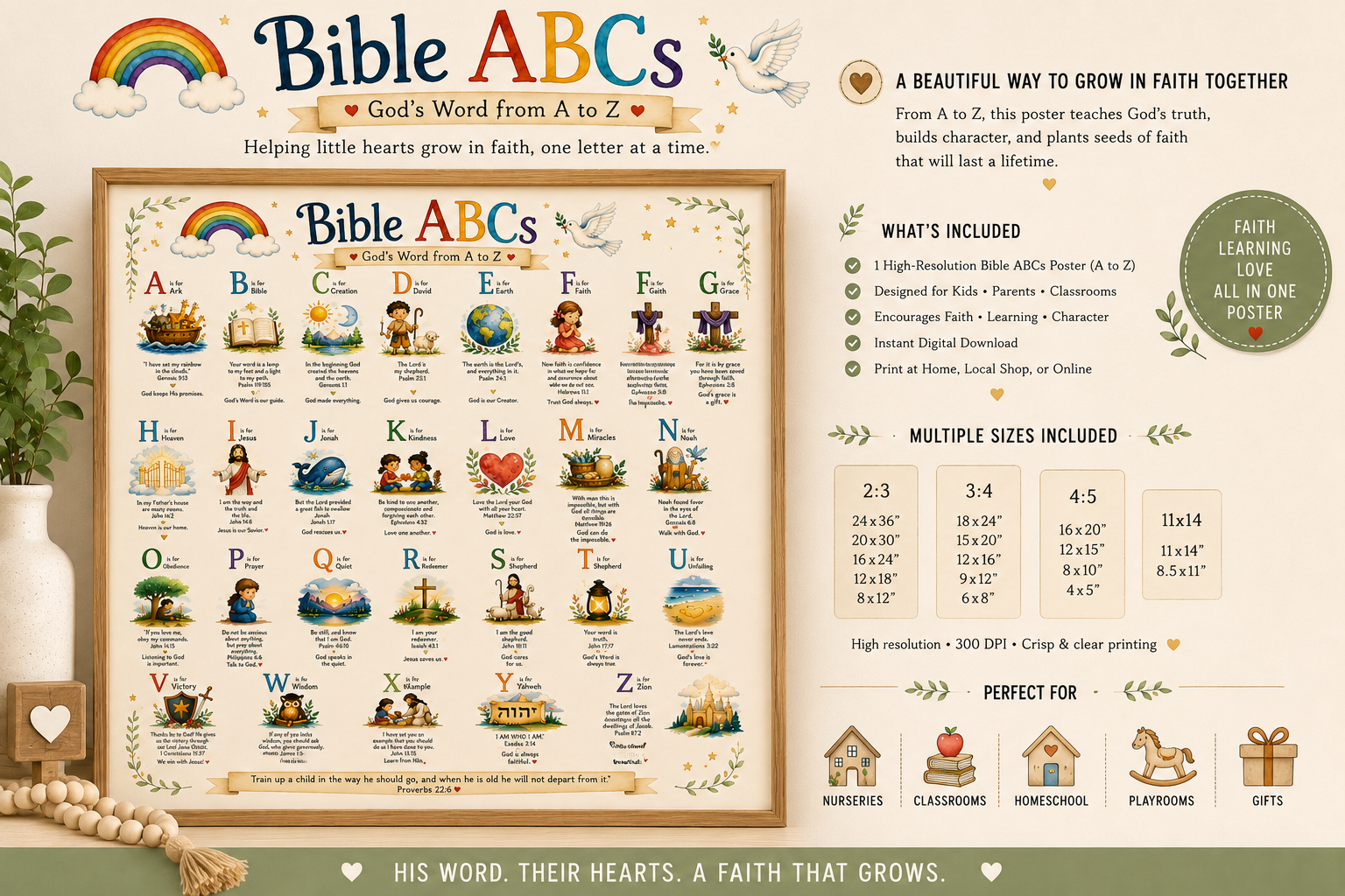 Bible ABCs Printable Poster | Christian Alphabet Wall Art Digital ...