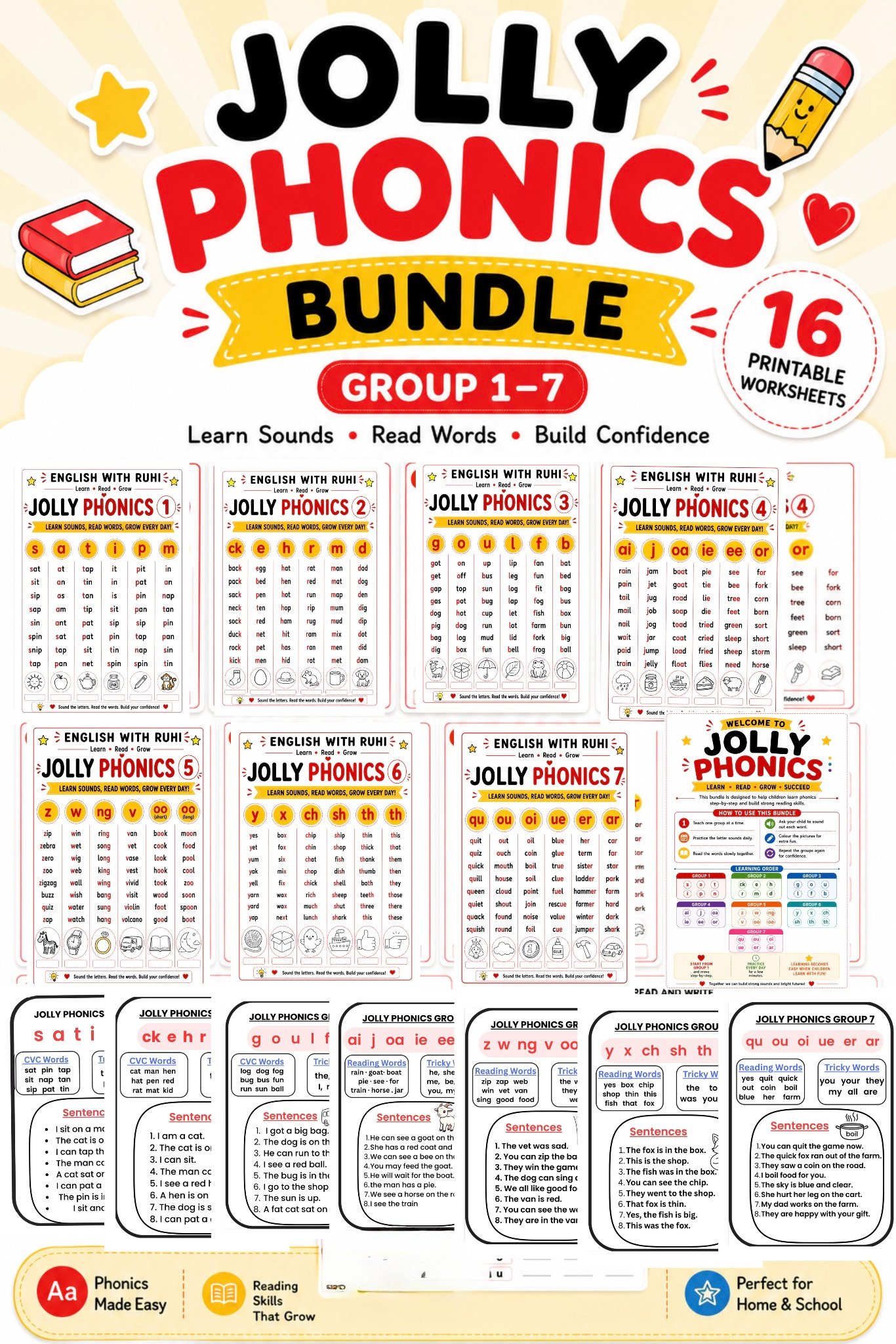 Jolly Phonics Groups 1–7 Mega Bundle| A Complete pack includes CVC ...