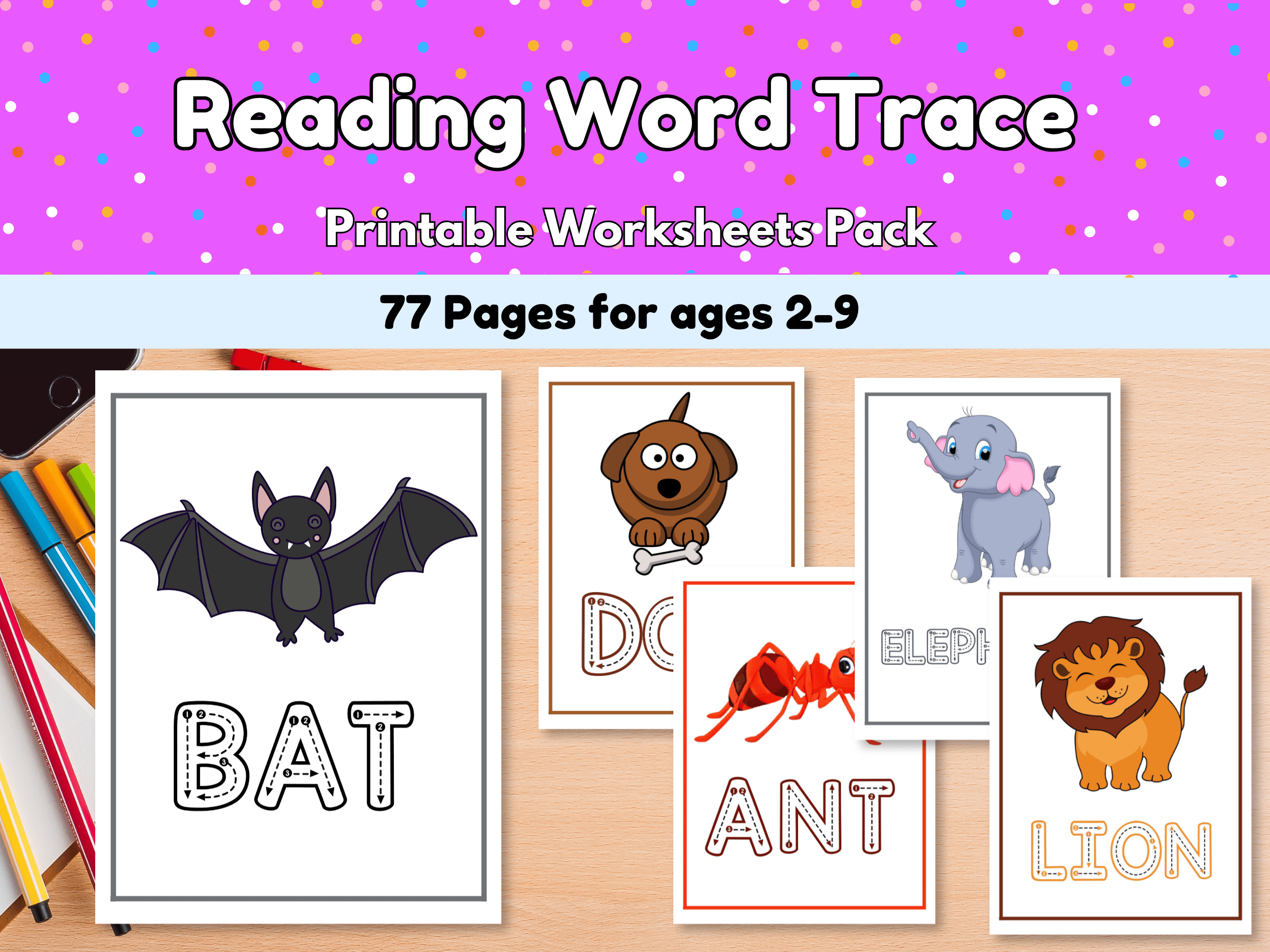 Reading and Word Tracing Worksheets Age 2 to 9 - Payhip