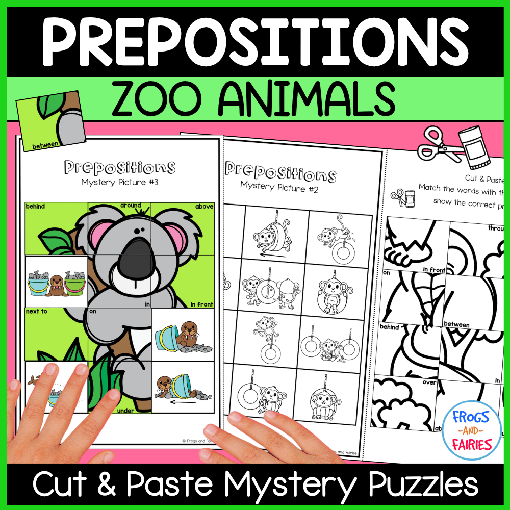 Zoo Animals Positional Words Cut and Paste Puzzles | Prepositions ...