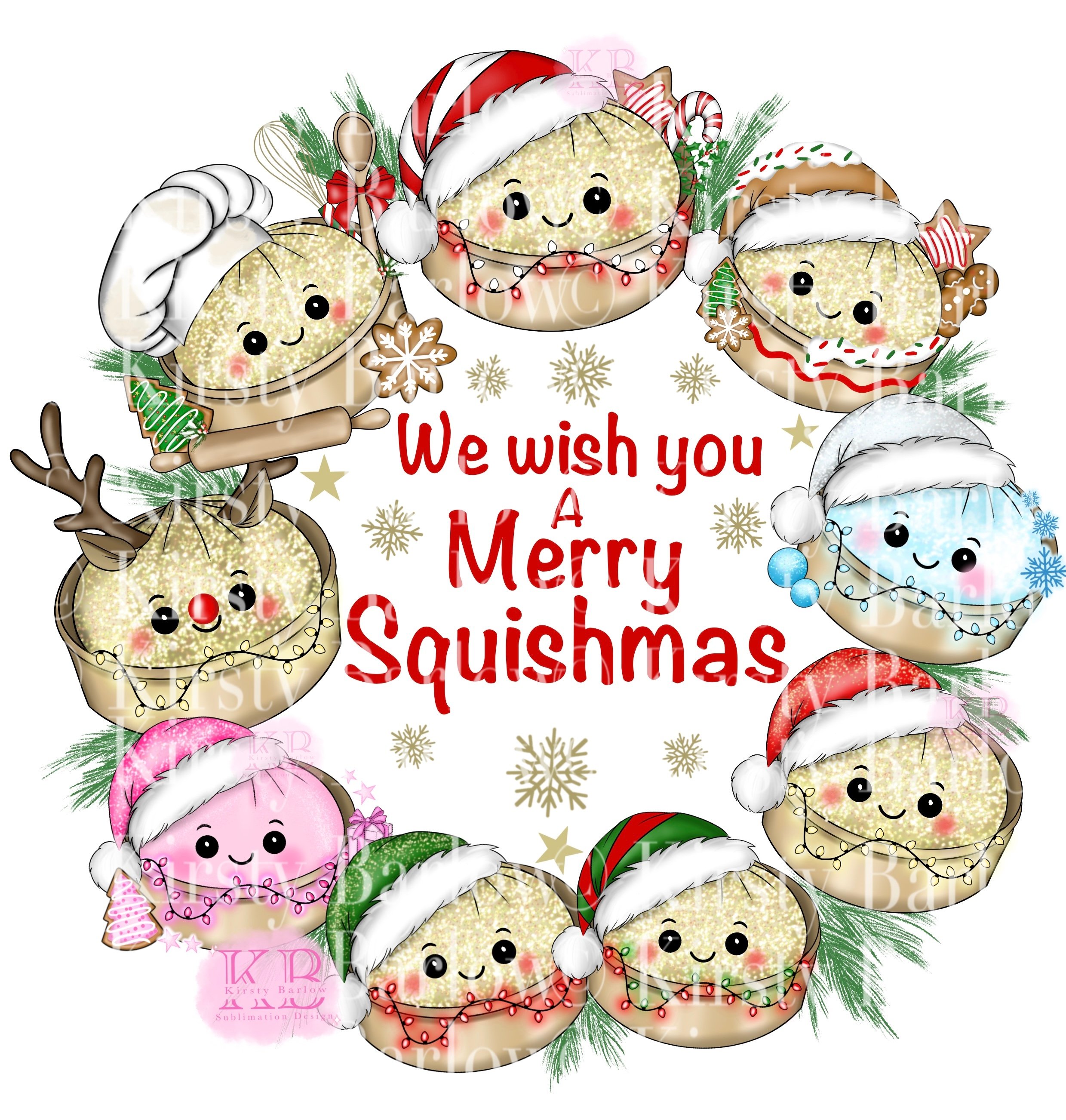Merry squishmas dumpling squishy Christmas wreath design - 2 designs ...