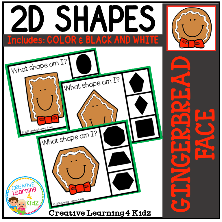 Christmas Gingerbread Man 2D Shape Clip Cards | Math Center Shape ...