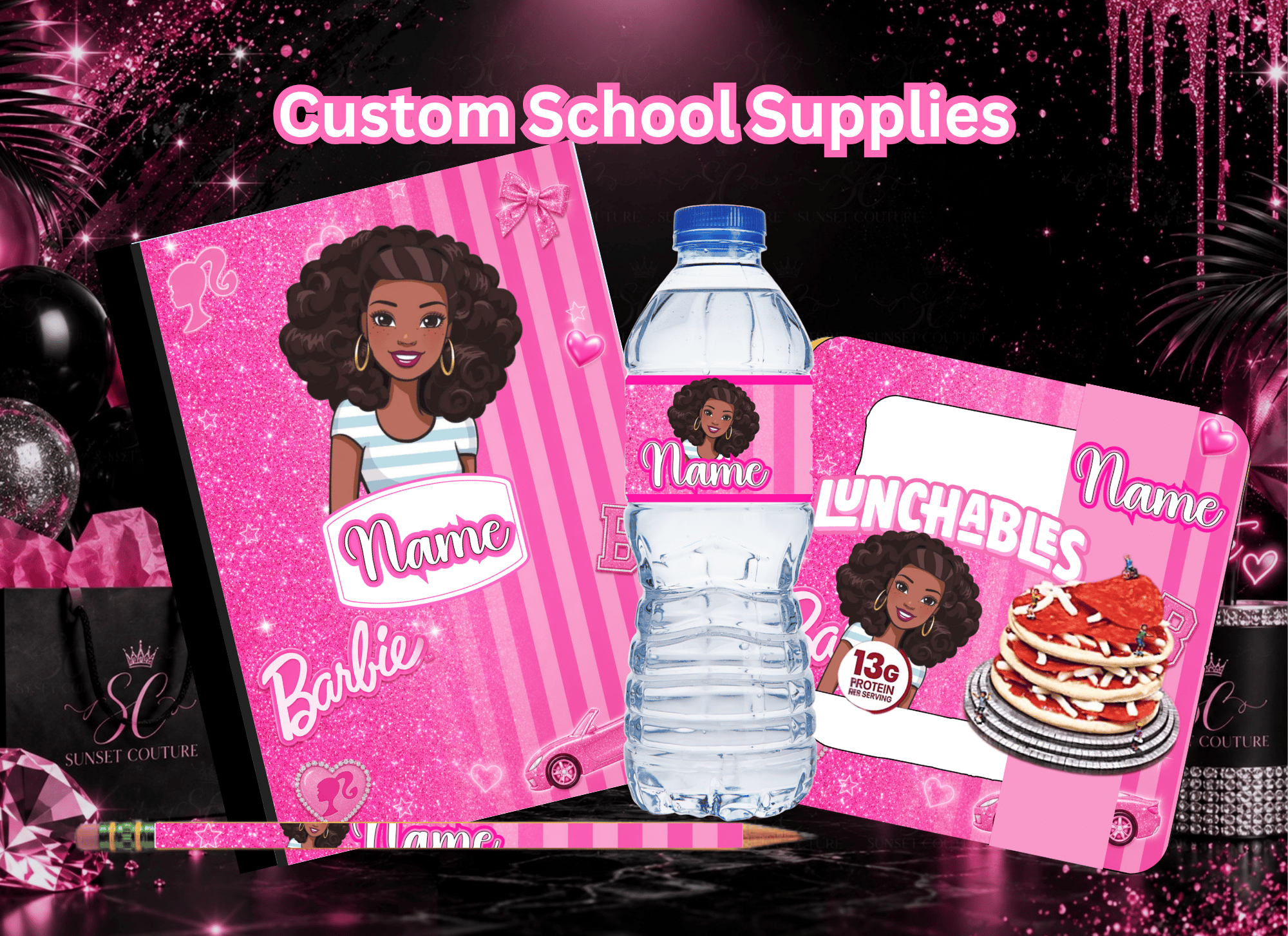 Barbie Inspired Back to School Supply Bundle | Kids Custom Glam Pink ...
