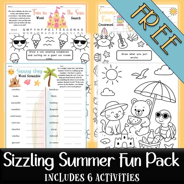 Free Sizzling Summer Fun Pack for Kids | Summer Puzzles, Writing ...