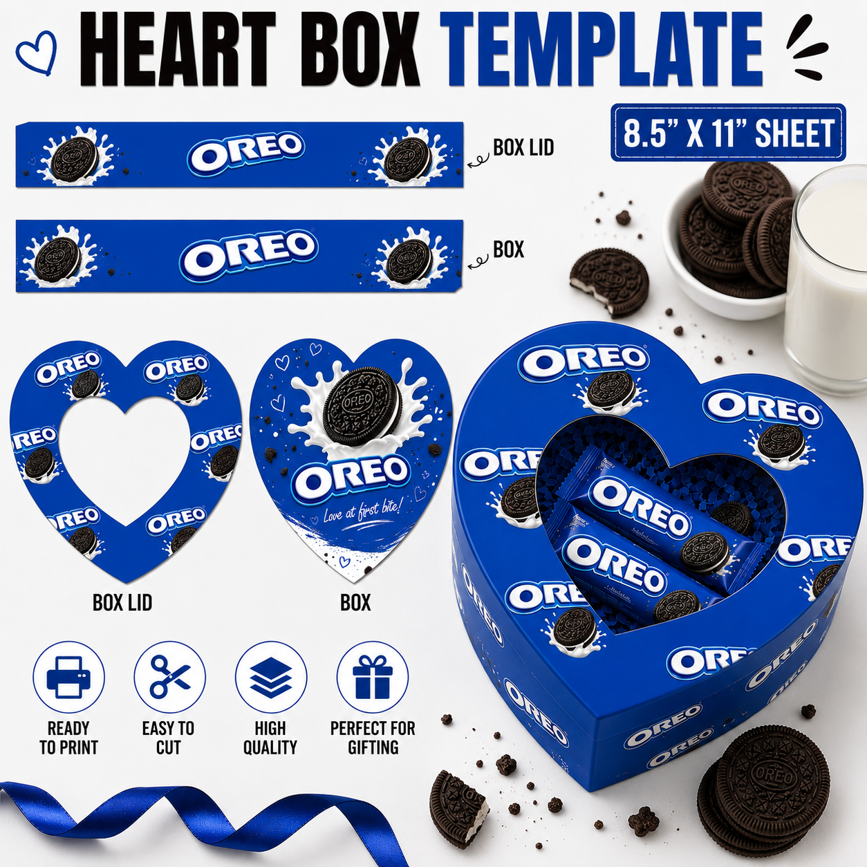 Heart Shaped Treat Box Template, Editable Canva Gift Box, Printable ...