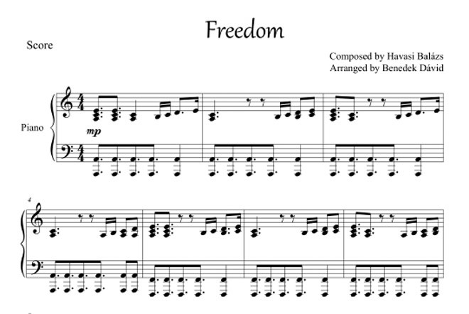 Havasi Balázs - Freedom (piano sheet music - 5 pages)